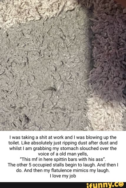 Iwas taking a shit at work and I was blowing up the toilet. Like ...