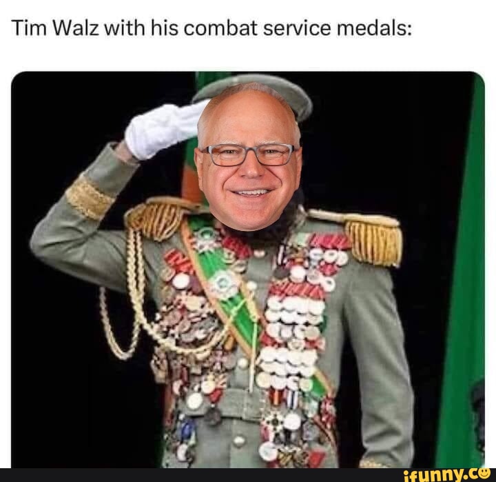 Tim Walz with his combat service medals: - iFunny