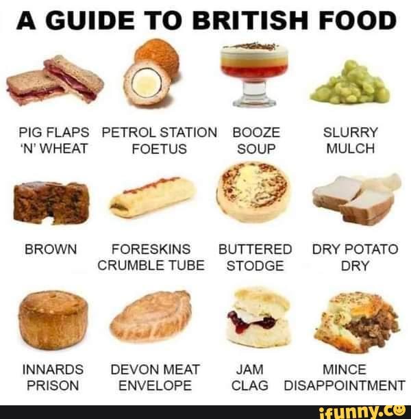 A GUIDE TO BRITISH FOOD 8 " PIG FLAPS PETROL STATION BOOZE SLURRY 'N ...