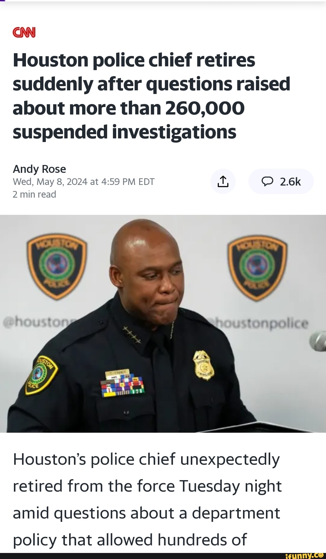 INN Houston police chief retires suddenly after questions raised about ...