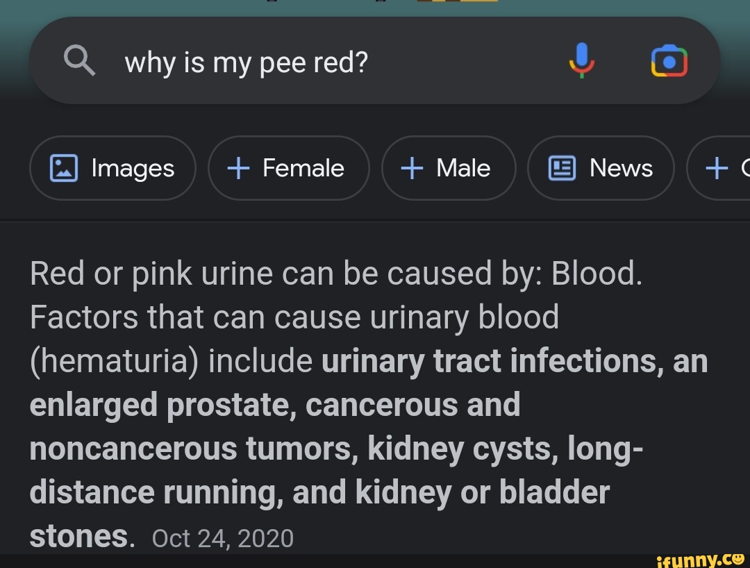 Q. why is my pee red? Images + Female + Male News Red or pink urine can ...