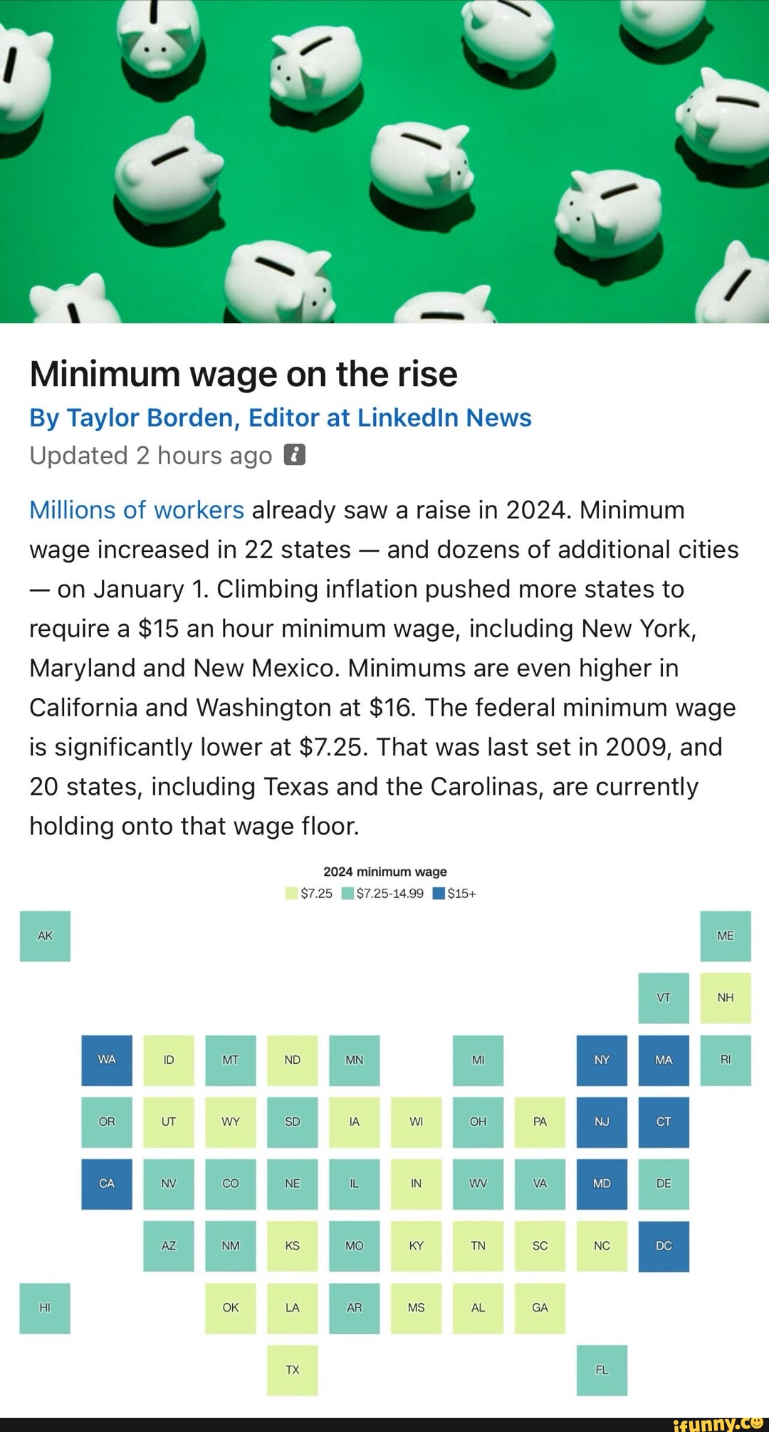 Minimum wage on the rise By Taylor Borden, Editor at Linkedin News ...