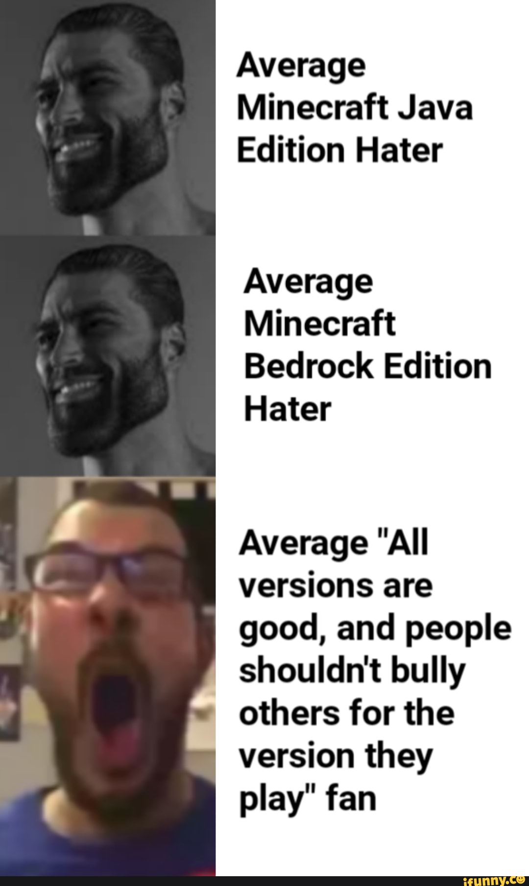 Average Minecraft Java Edition Hater Average Minecraft Bedrock Edition ...