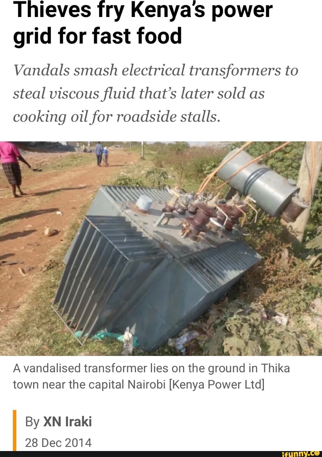 Thieves fry Kenyas power grid for fast food Vandals smash electrical ...