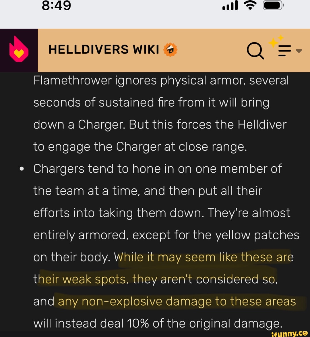 HELLDIVERS WIKI Flamethrower ignores physical armor, several seconds of sustained fire from it ...