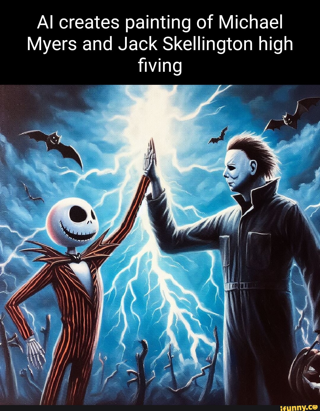 Al creates painting of Michael Myers and Jack Skellington high fiving 2 ...