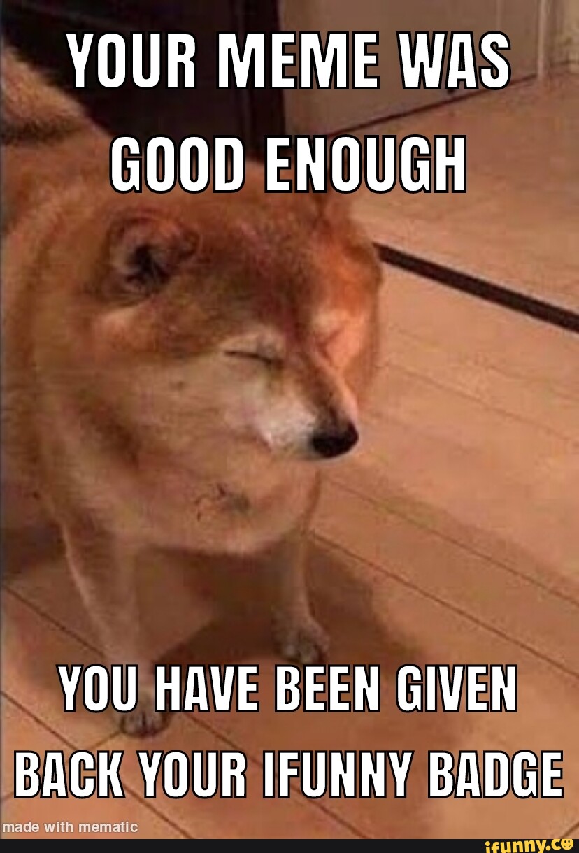 YOUR MEME WAS GOOD ENOUGH YOU HAVE BEEN GIVEN BACK YOUR IFUNNY BADGE ...