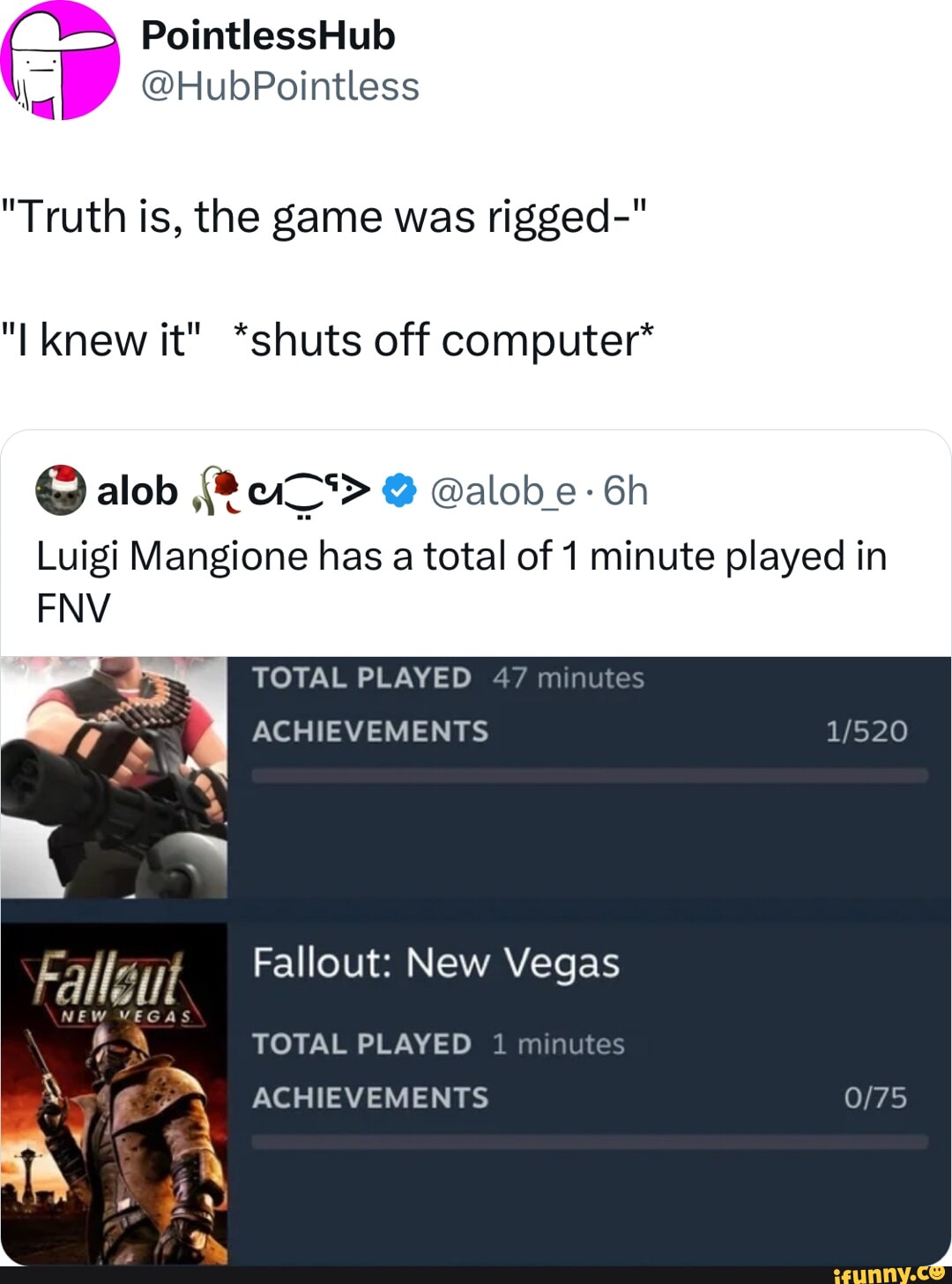 = PointlessHub @HubPointless "Truth is, the game was rigged-" "I knew ...