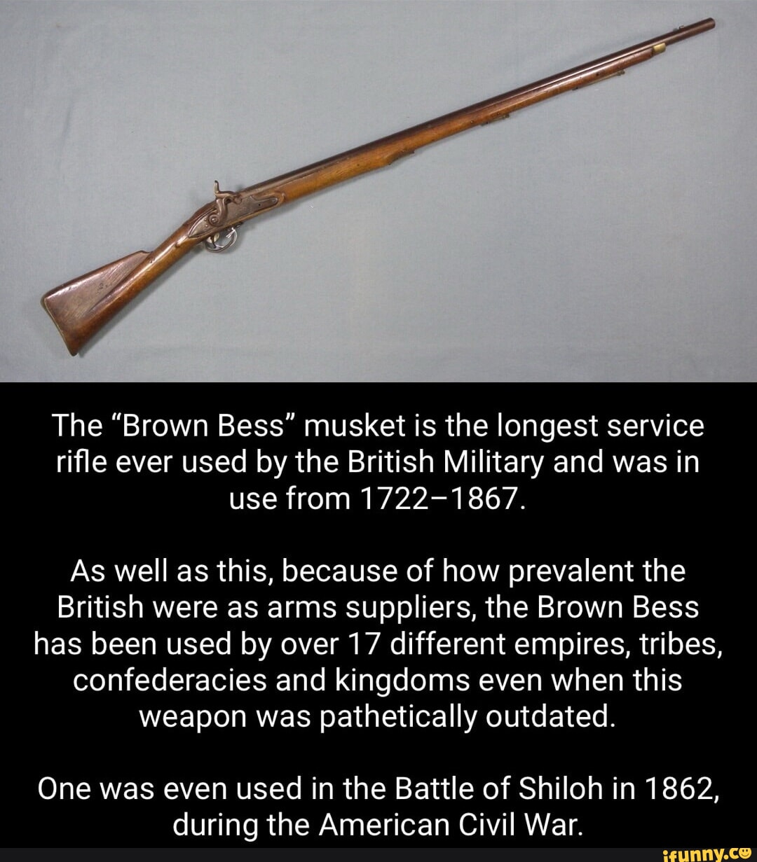The "Brown Bess" musket is the longest service rifle ever used by the ...