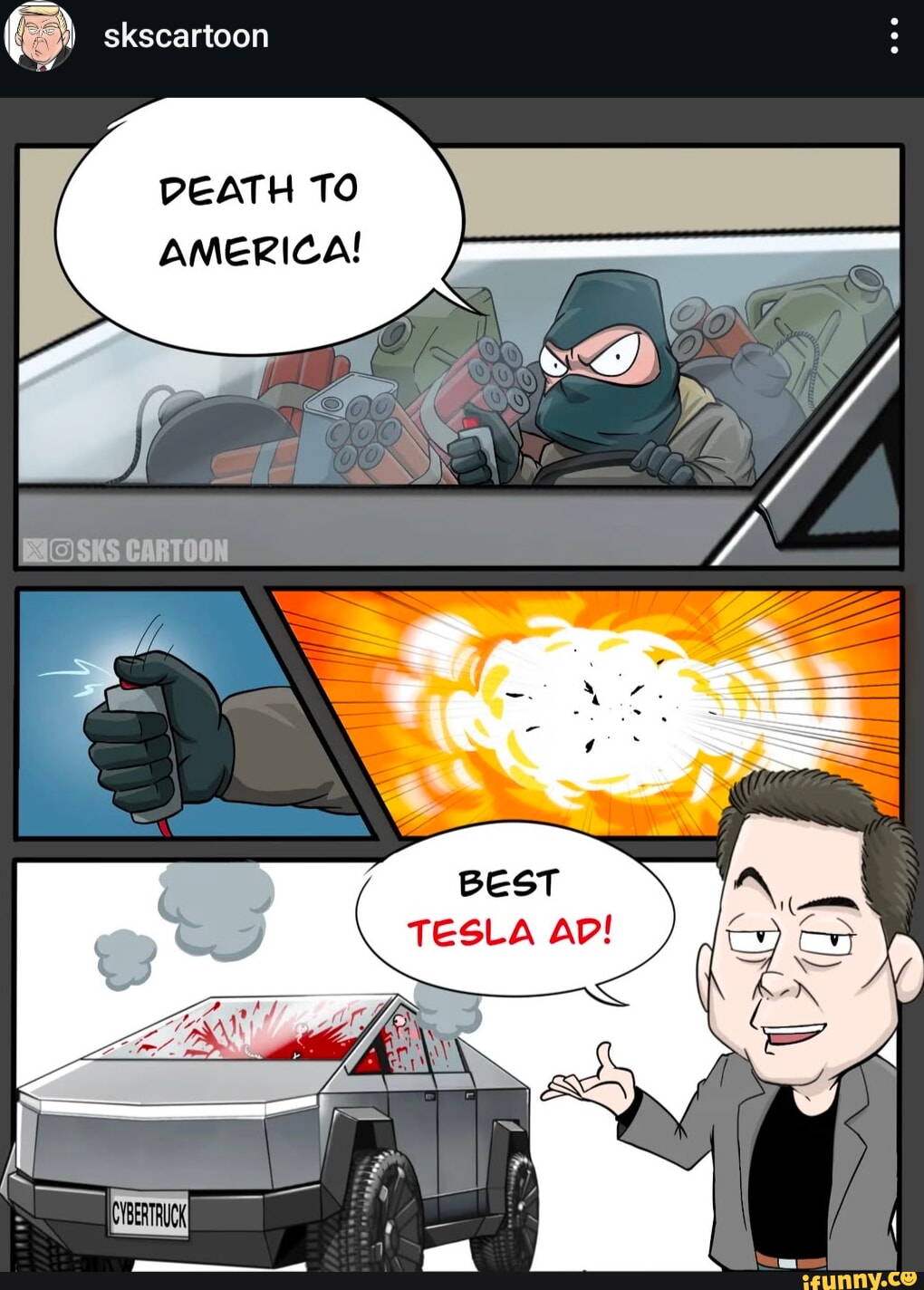 Skscartoon DEATH TO AMERICA! SKS CARTOON BEST TESLA AD! - iFunny