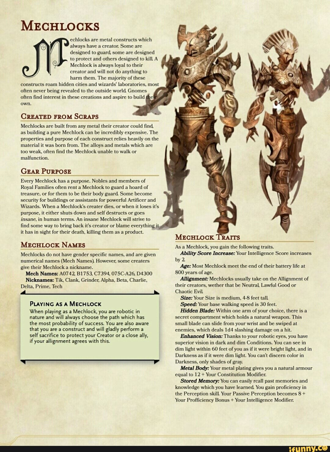 MECHLOGKS comem arc mclal constructs which always have & creator. Some ...