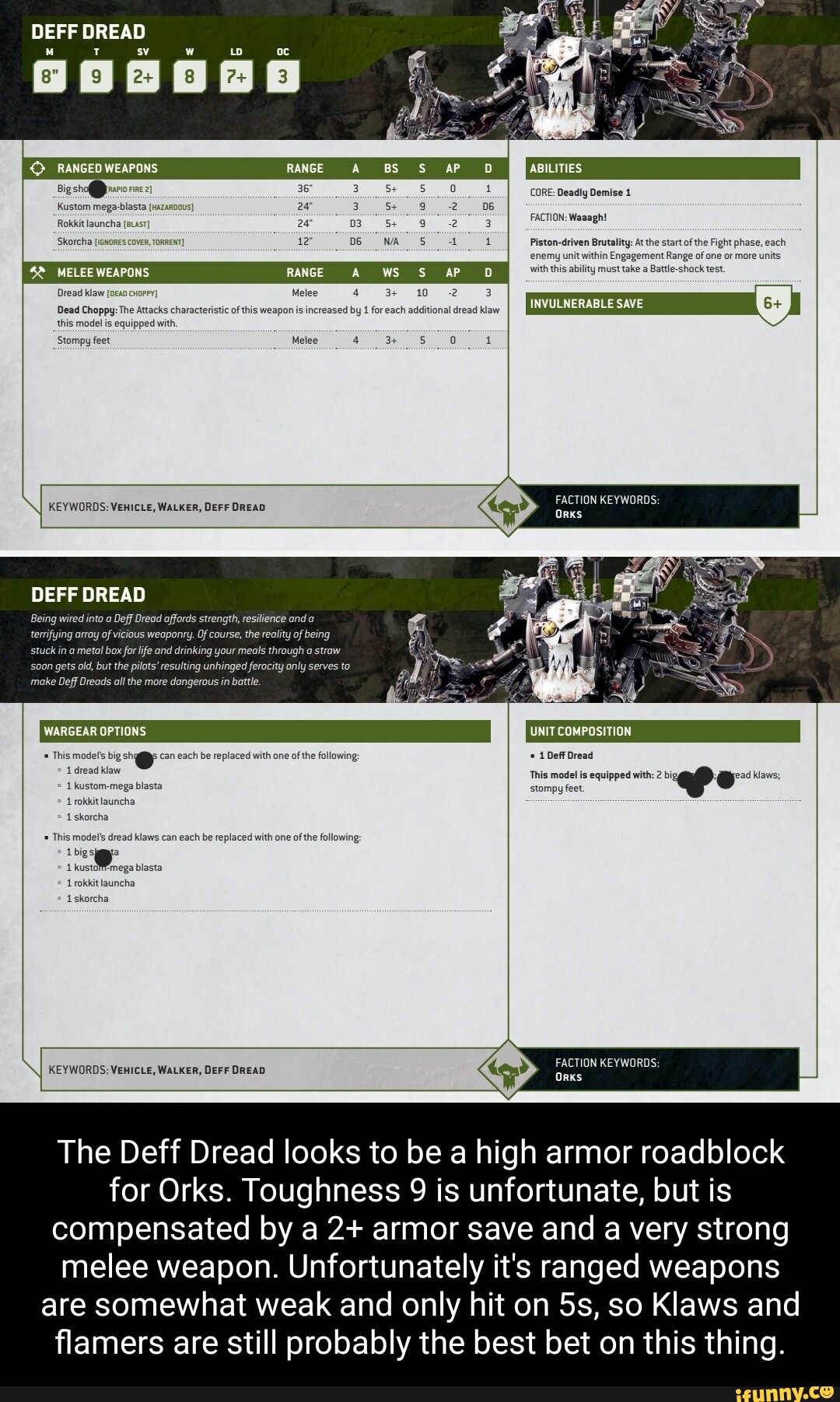 DEFF DREAD RANGED WEAPONS RANGE BS ABILITIES Big CORE: Deadly Demise ...