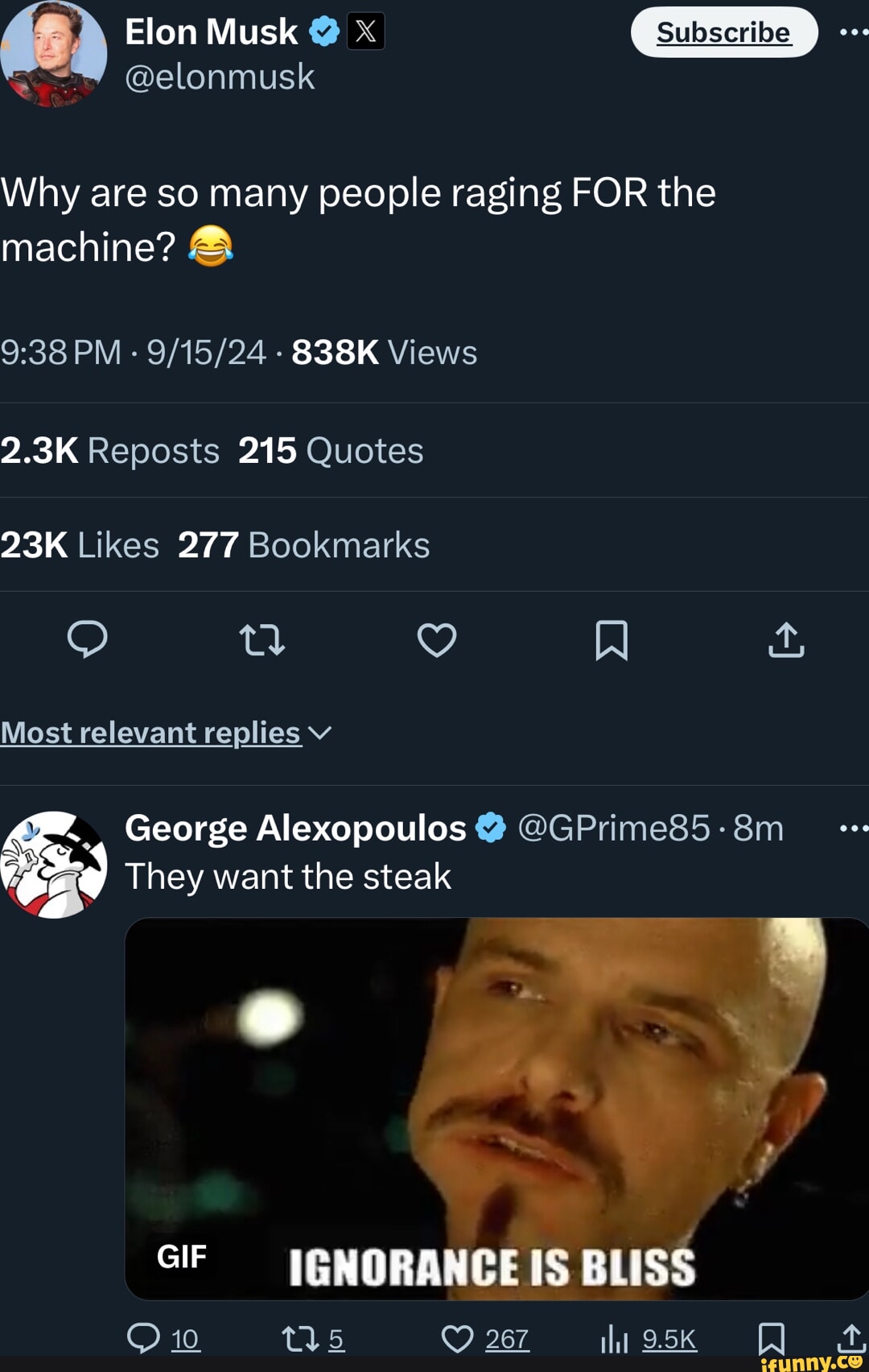 Elon Musk @ @elonmusk Why are so many people raging FOR the machine ...
