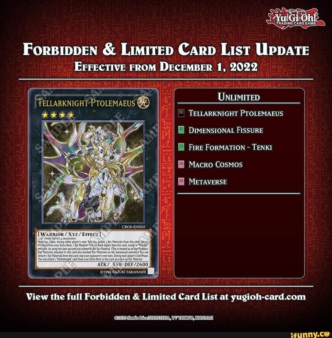 FORBIDDEN & LimiteD Carp List UpDATE EFFECTIVE FROM DECEMBER 1, 2022 On! UNLIMITED FTELLARKNIGHT ...