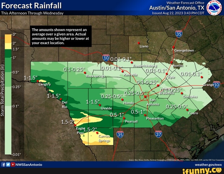 Forecast Rainfall Antonio, TX This Afternoon Through Wednesday Issued Aug 22, 2023 PM CDT 'The ...