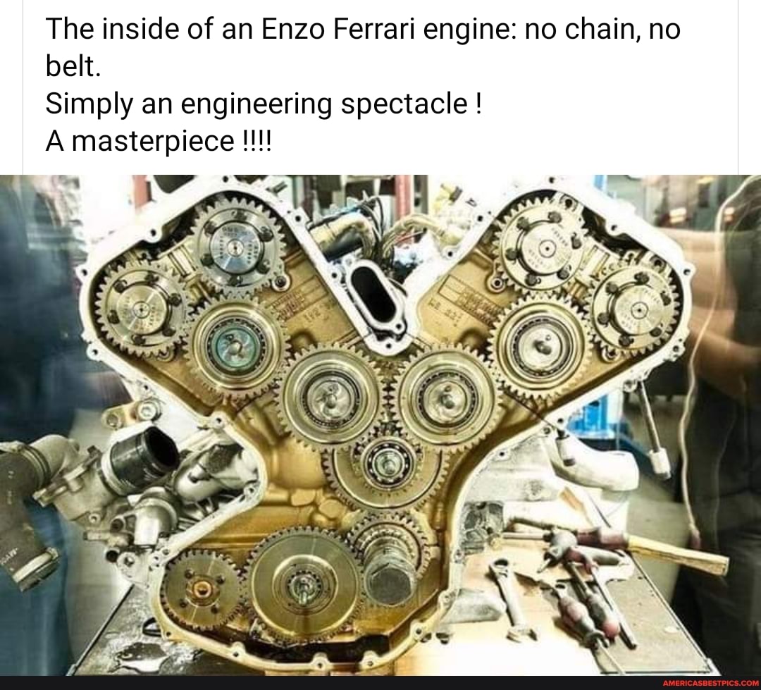 The inside of an Enzo Ferrari engine: no chain, no belt. Simply an ...