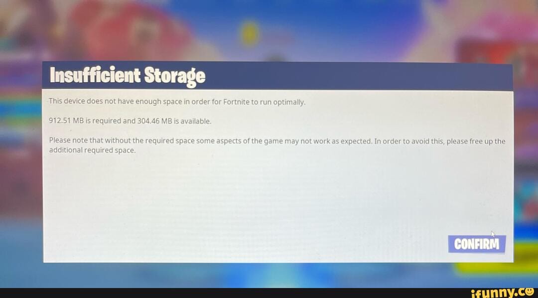 Insufficient Storage This device does not have enough space in order ...