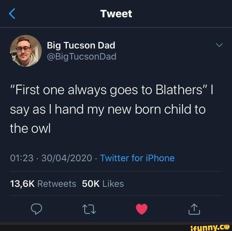 "First one always goes to Blathers" I say as I hand my new born child ...