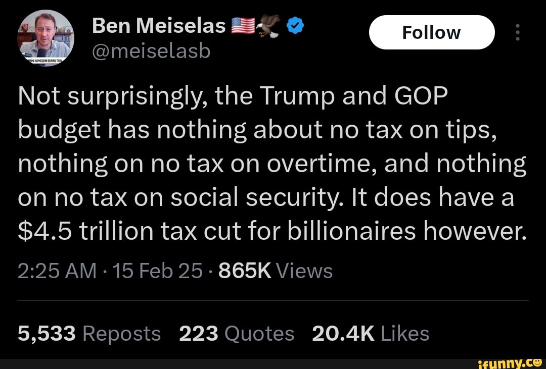 Ben Meiselas @ Not surprisingly, the Trump and GOP budget has nothing ...