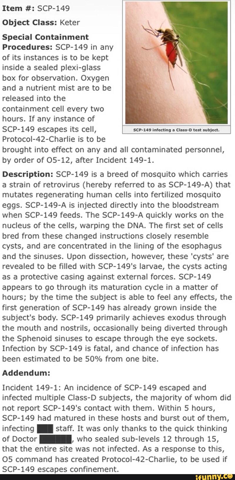 Item #: SCP-149 Object Class: Keter Special Containment Procedures: SCP ...