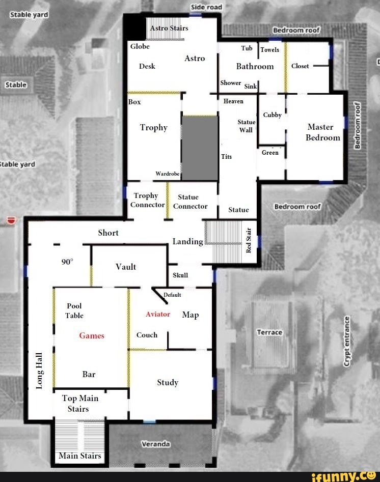 2nd Floor - Long Hall Master Bedroom Connector Aviator Map Couch Study ...