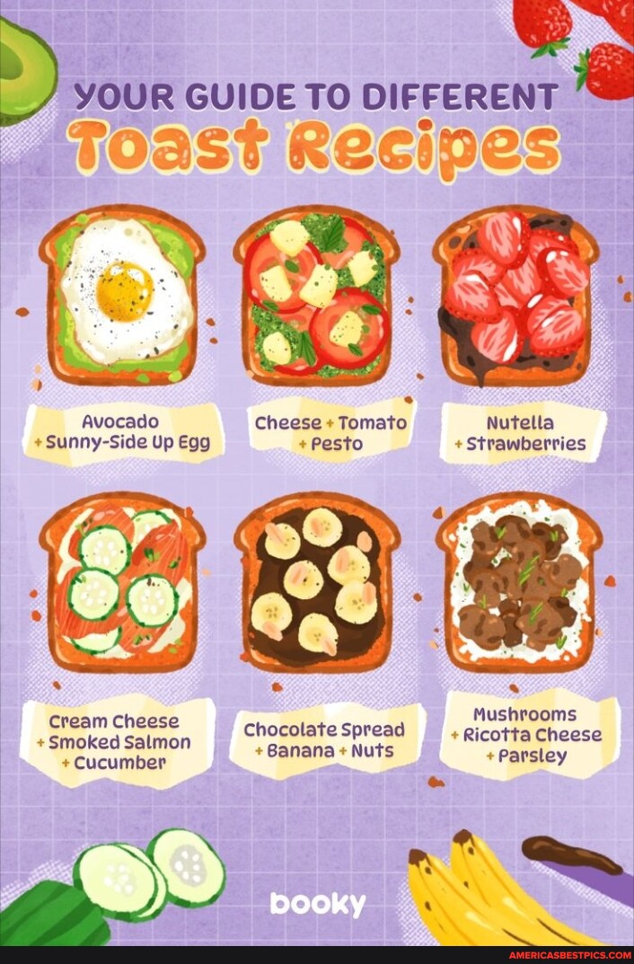 YOUR GUIDE TO DIFFERENT toast Recipes Avocado Cheese + Tomato Nutella ...