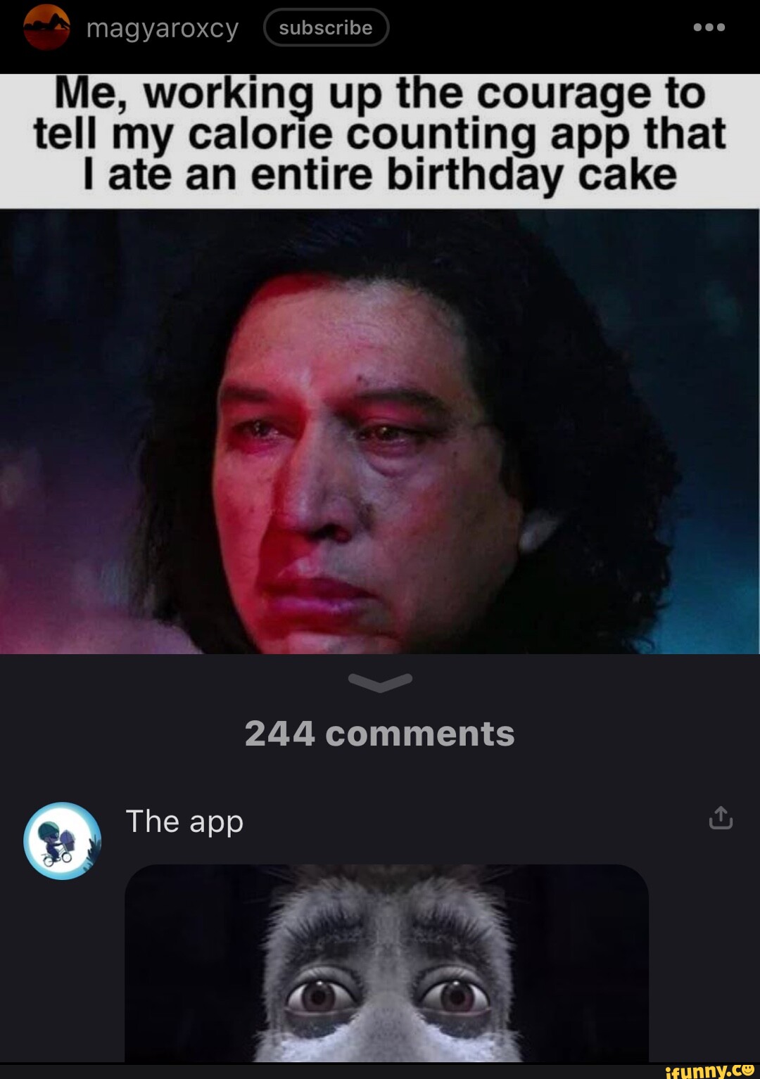 Me, working up the courage to tell my calorie counting app that I ate ...