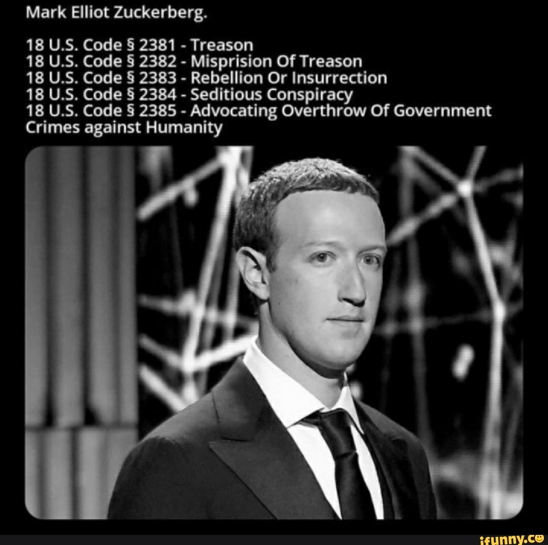Mark Elliot Zuckerberg. 18 U.S. Code 2381 - Treason 18 US. Code 2382 ...