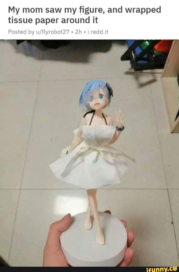 My mom saw my figure, and wrapped tissue paper around it Fosted by - iFunny