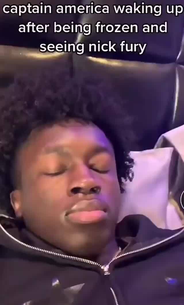 Captain america waking up after being frozen and seeing nick fury - )