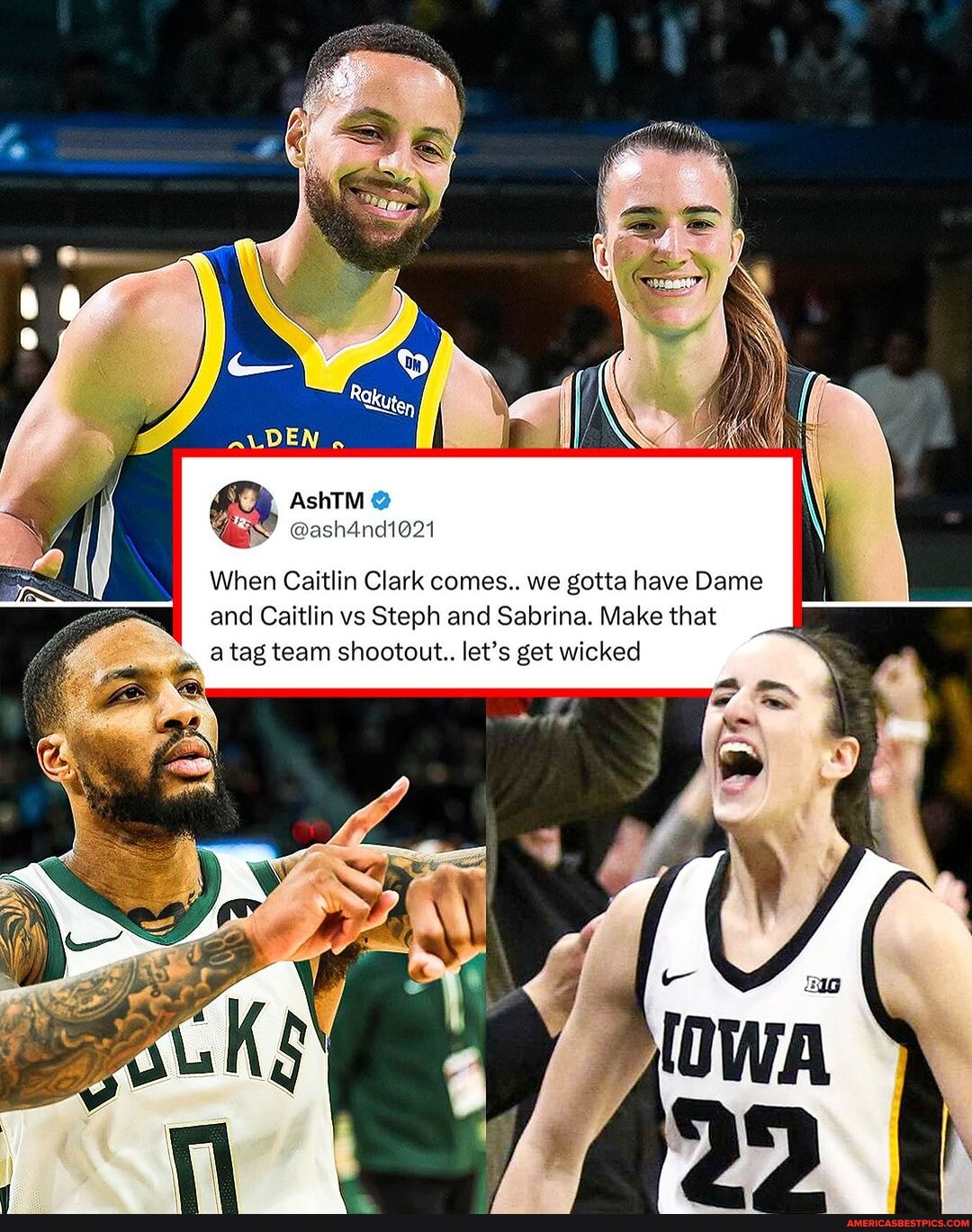 Steph Curry and Sabrina Ionescu vs. Damian Lillard and Caitlin Clark ...