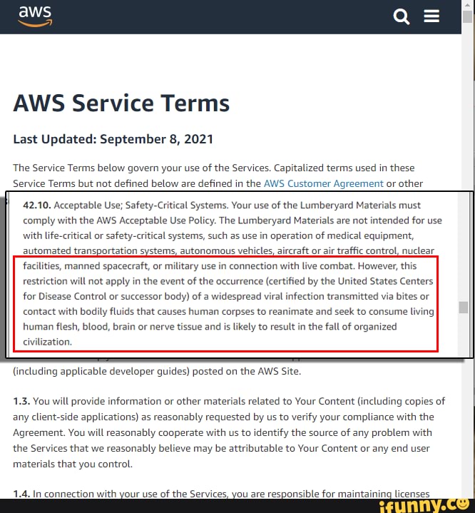 Aws AWS Service Terms Last Updated September 8 2021 The Service Terms