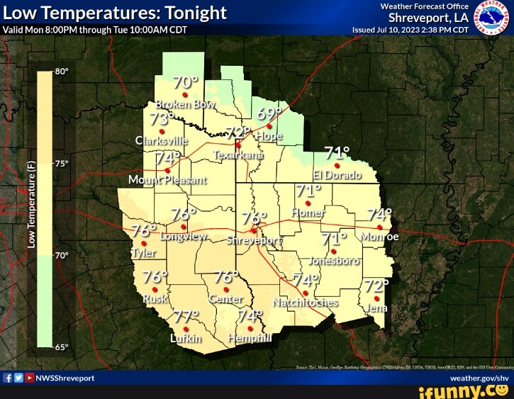 Low Temperatures: Tonight Shreveport, LA Valid Mon through Tue CDT ...