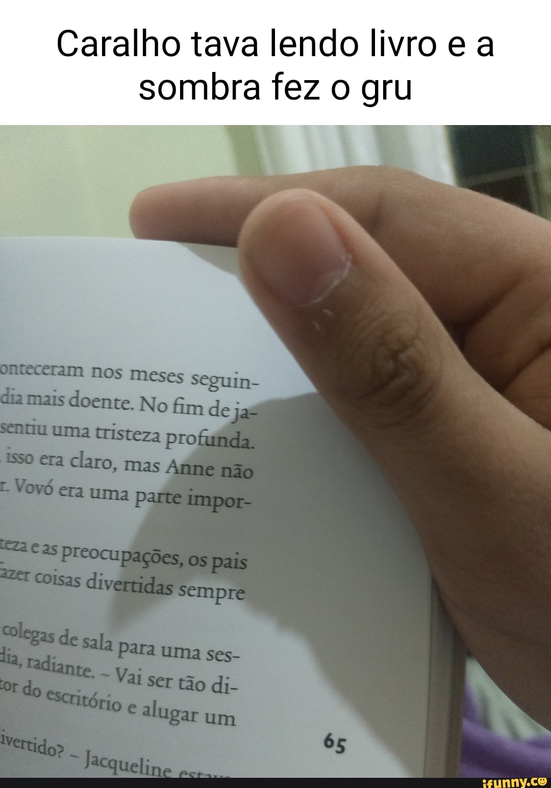 Caralho tava lendo livro e a sombra fez gru MOS meses seguin- dis mais ...
