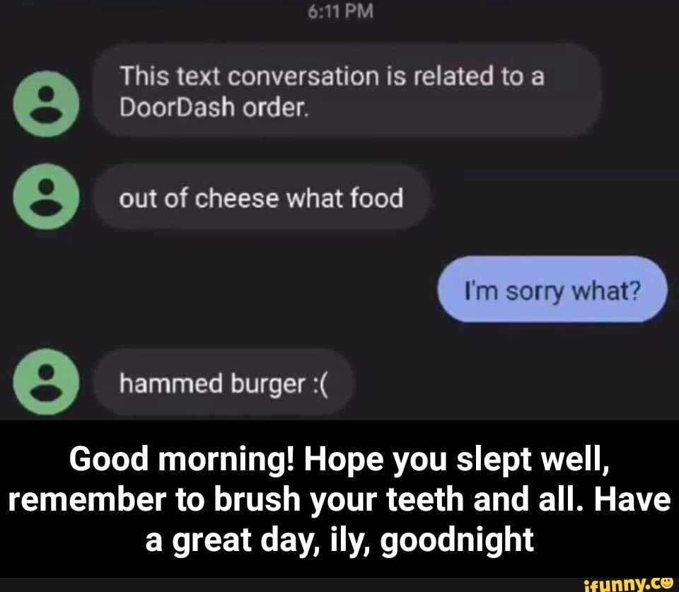 DoorDash order. ES out of cheese what food Gg This text conversation is ...