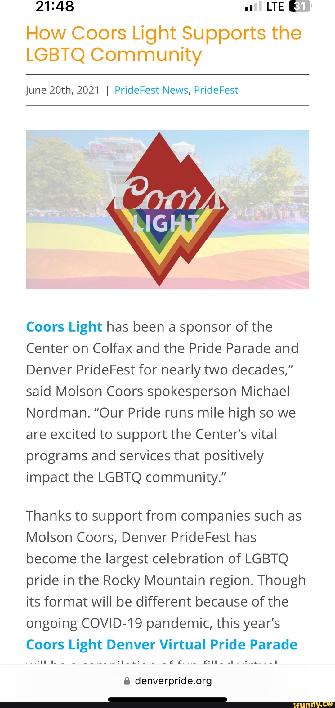 LTE How Coors Light Supports the LGBTQ Community June 20th, 2021 I ...
