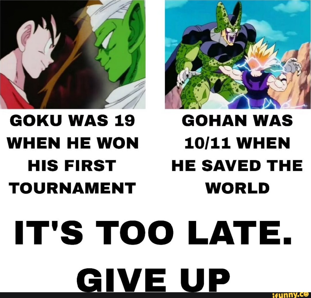 GOKU WAS 19 GOHAN WAS WHEN HE WON WHEN HIS FIRST HE SAVED THE ...