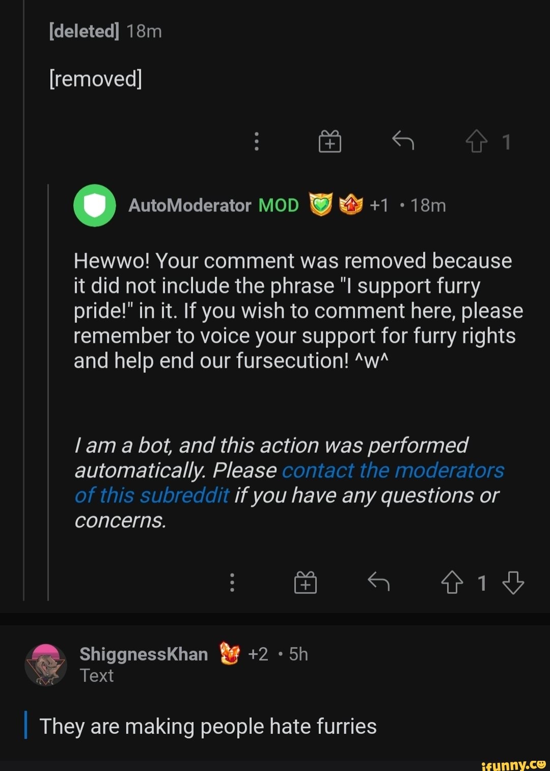 [deleted] [removed] AutoModerator MOD +1 - Hewwo! Your comment was ...