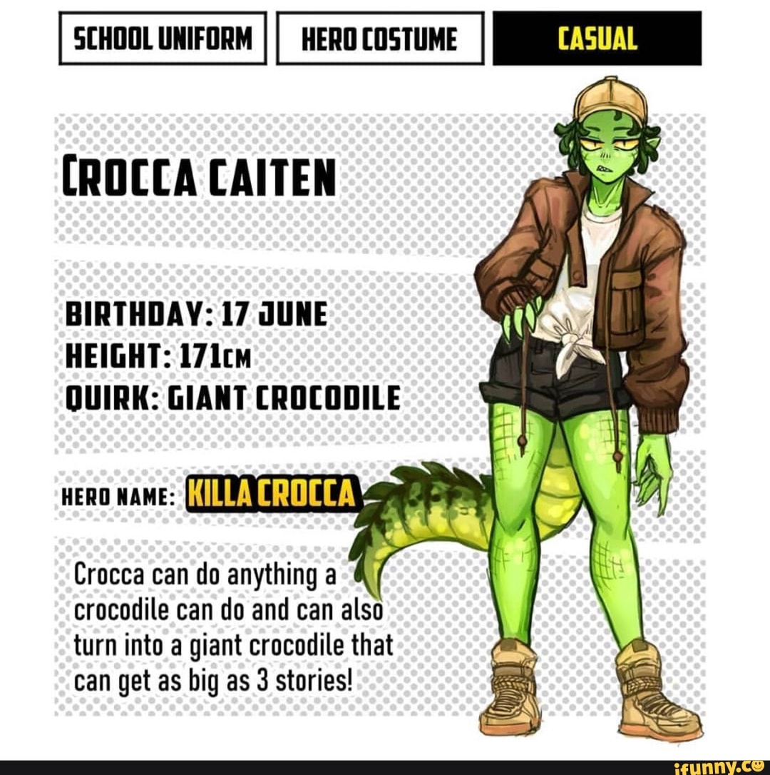 CROCCA CAITEN BIRTHDAY: 17 JUNE HEIGHT: 171cm QUIRK: GIANT CROCODILE ...