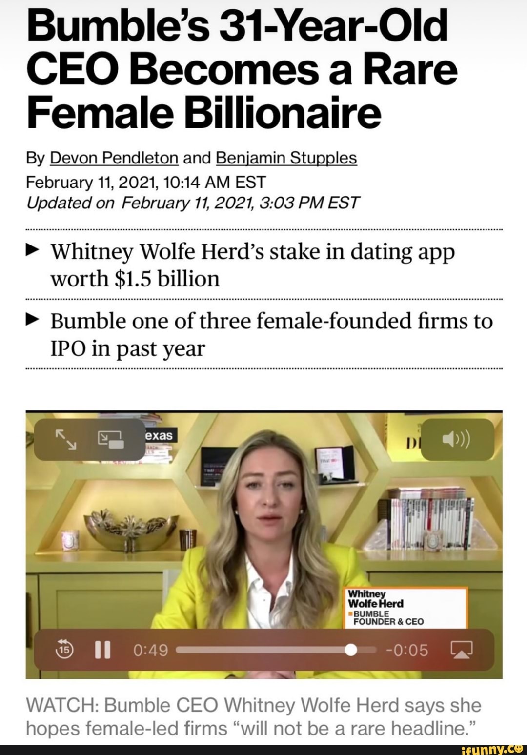 Bumble's 31-Year-Old CEO Becomes a Rare Female Billionaire By Devon ...