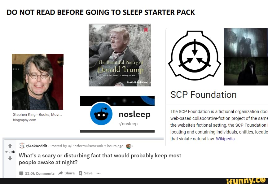 DO NOT READ BEFORE GOING TO SLEEP STARTER PACK SCP Foundation The SCP ...