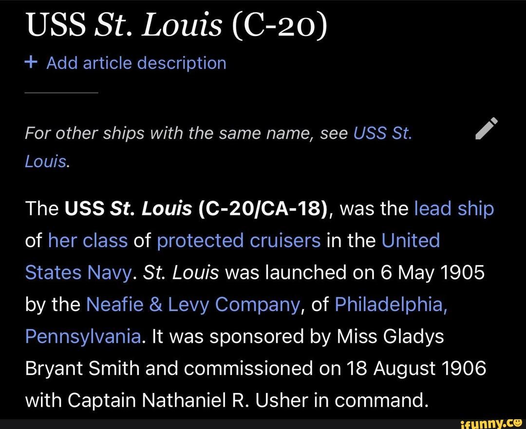 Protected/Heavy Cruiser C-20/CA-18 USS St. Louis - USS St. Louis (C-20 ...