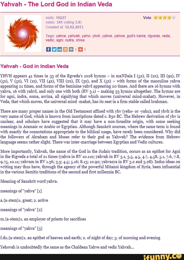 Yahvah The Lord God in Indian Veda votes: 341 (rating 3.9) Created at ...