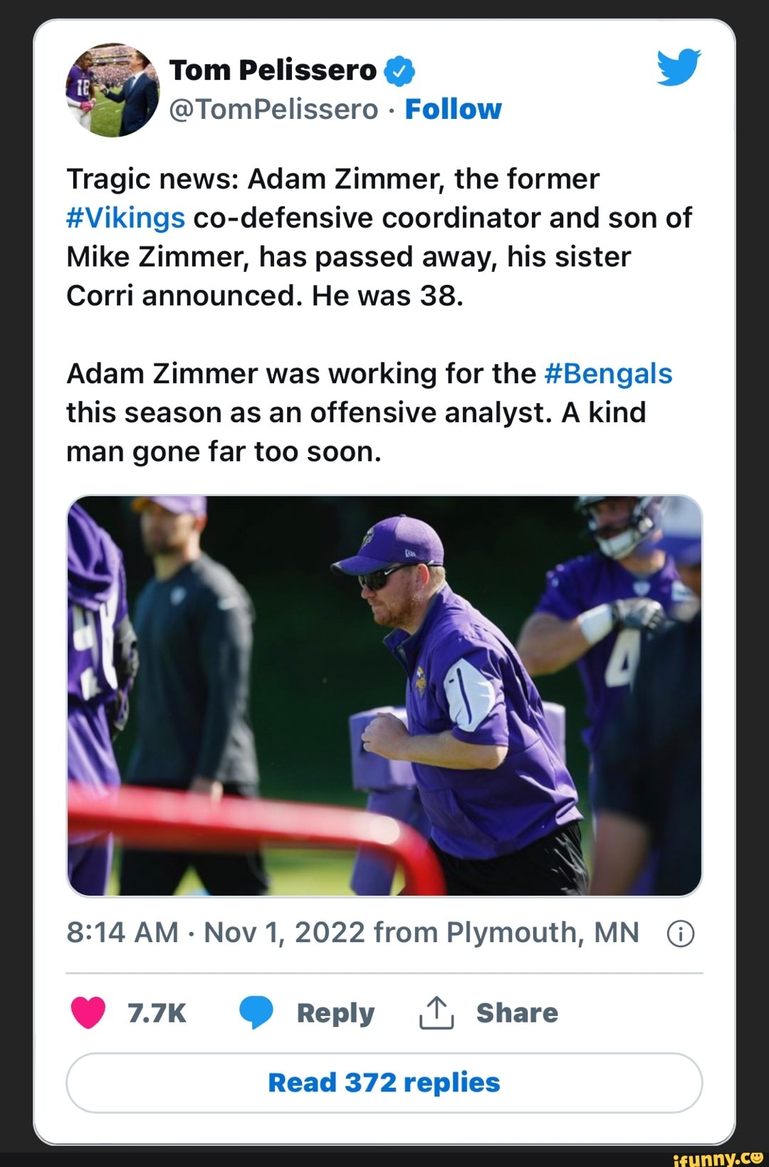 Tom Pelissero @TomPelissero - Follow Tragic news: Adam Zimmer, the ...