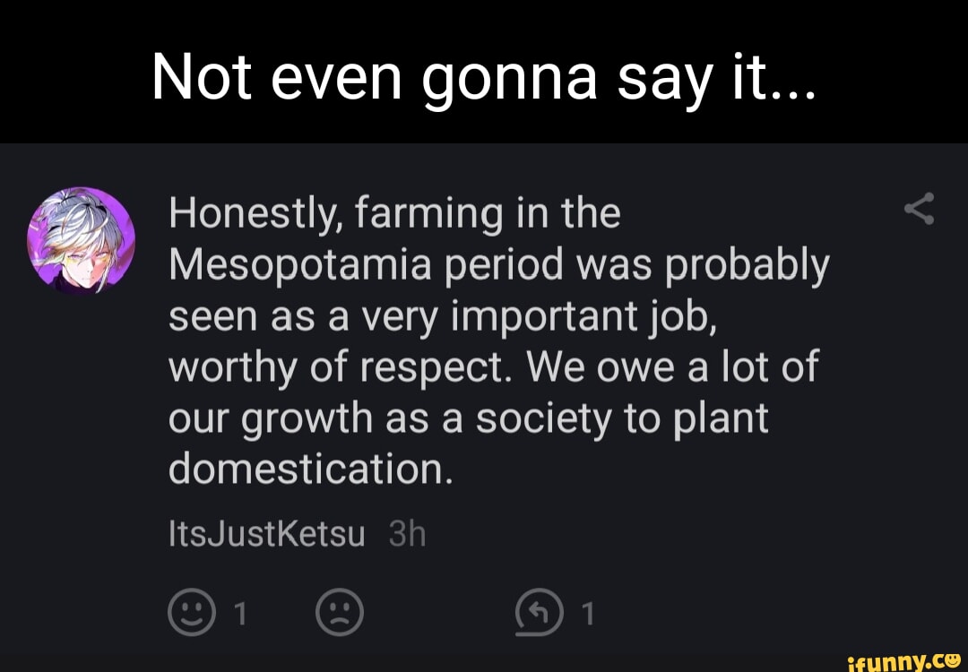 Not even gonna Say it... Honestly, farming in the Mesopotamia period ...