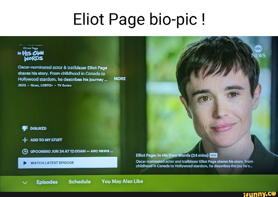 Ellor Page His OWN Eliot Page bio-pic WerDs Oscar-nominated actor ...