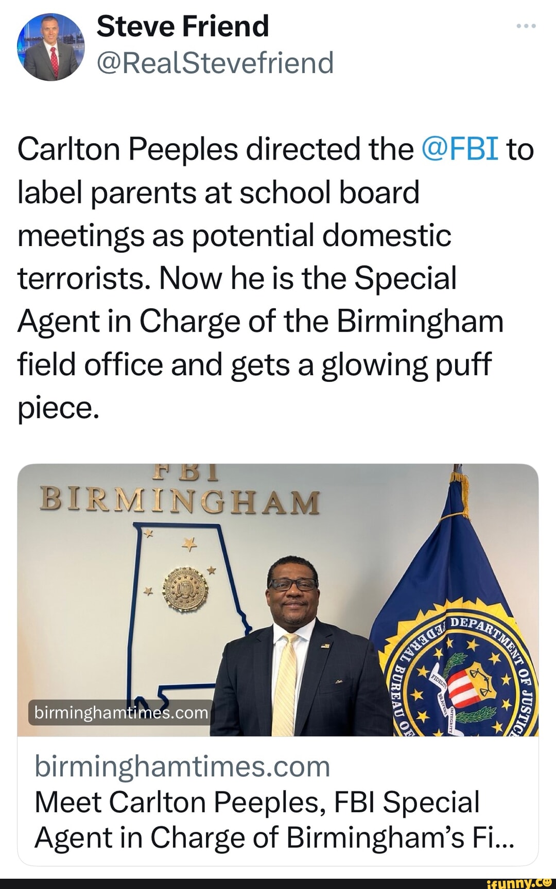 Steve Friend @RealStevefriend Carlton Peeples directed the @FBI to ...