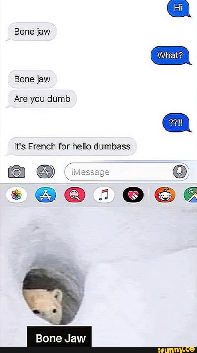 Bone jaw Bone jaw Are you dumb It's French for hello dumbass Bone Jaw ...
