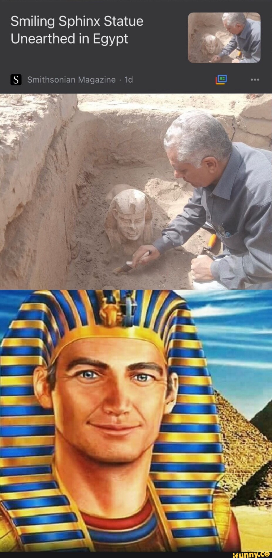 Smiling Sphinx Statue Unearthed in Egypt Smithsonian Magazine - id - iFunny