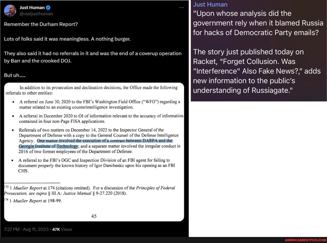 Just Human Remember the Durham Report? Lots of folks said it was ...